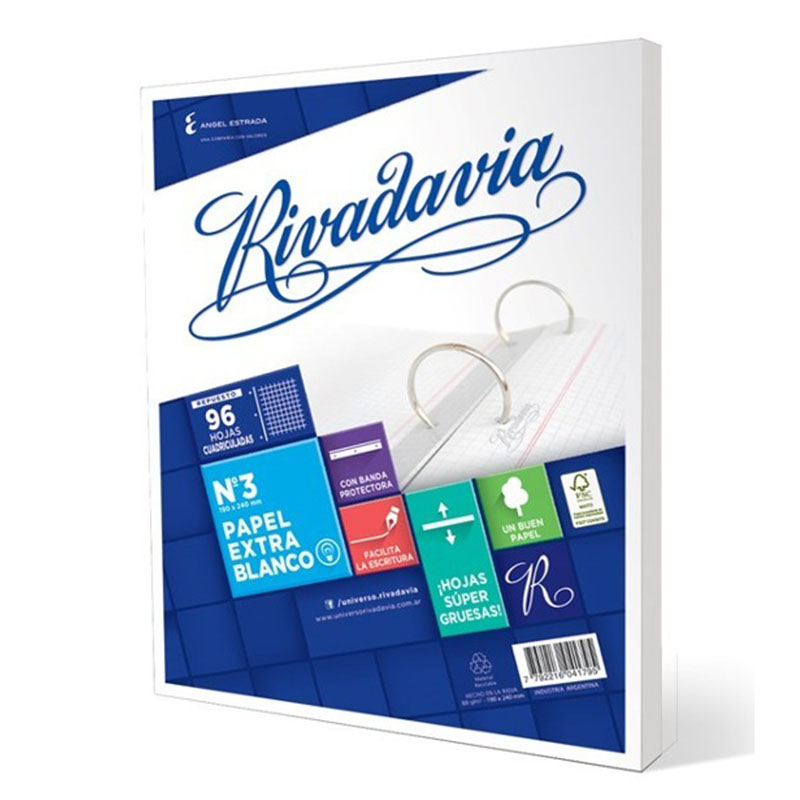 RIVADAVIA REPUESTO 96 HOJAS CUADRICULADO - Casa Segal
