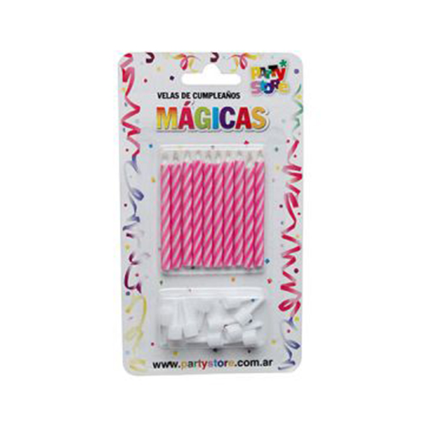 Velas Mágicas Por 10u Magenta. Cotillón en Mendoza.